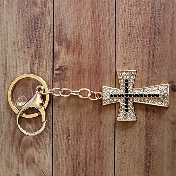 A.J. Cornerstone | Accessories | Rhinestone Black And Gold Toned Cross ...